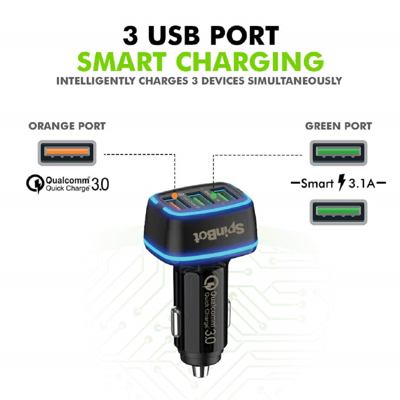 SpinBot CC3Q-NC ChargeUp, 3 Ports 30W Quick Charge 3.0 Car Charger Fast ...