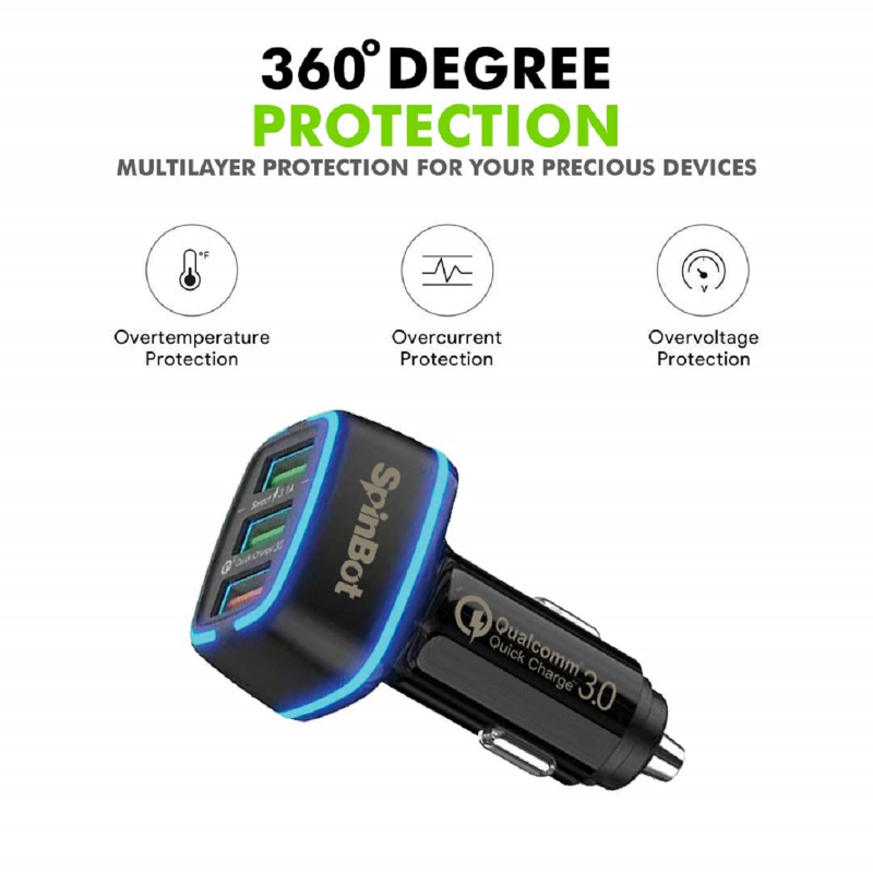 SpinBot CC3Q-NC ChargeUp, 3 Ports 30W Quick Charge 3.0 Car Charger Fast ...