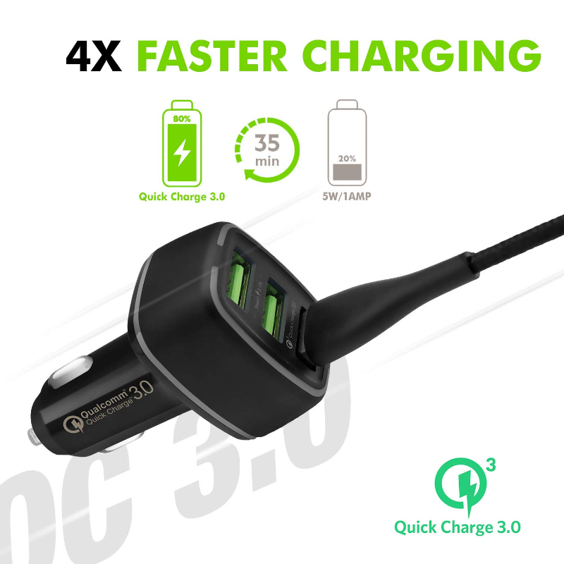 SpinBot CC3Q-I ChargeUp, 3 Ports 30W Quick Charge 3.0 Car Charger, Fast ...