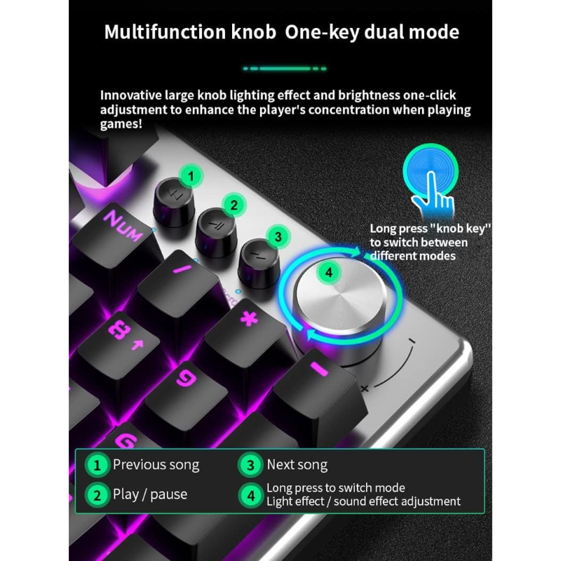 AULA F2028 Wired USB Membrane Gaming Keyboard, 25 Kinds Rainbow ...