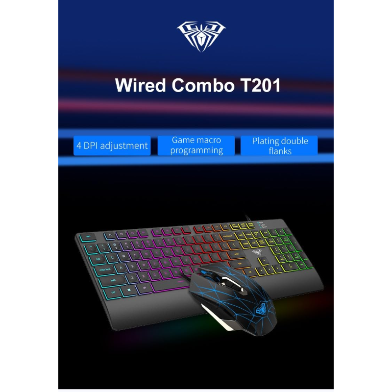 AULA T201 Membrane Gaming Keyboard and Mouse Combo, RGB Backlit ...