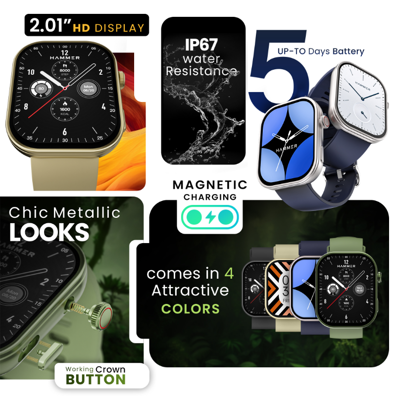 Hammer Tussle, Bluetooth Calling Smartwatch with 2.01 inch HD Display ...