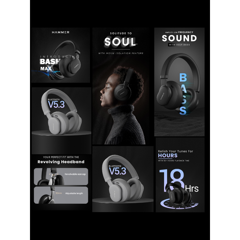 Hammer Bash Max, Over The Ear Wireless Bluetooth Headphones with Mic ...