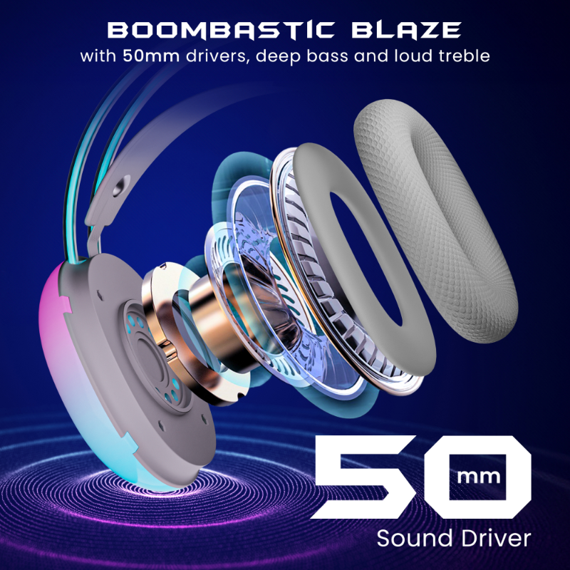 Hammer Blaze, Wired Over Ear Gaming Headphones with Mic, Cyan